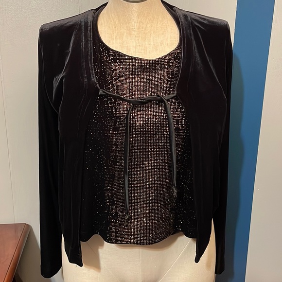 Tops | Black Velour Jacket With Gold Shimmery Cami | Poshmark